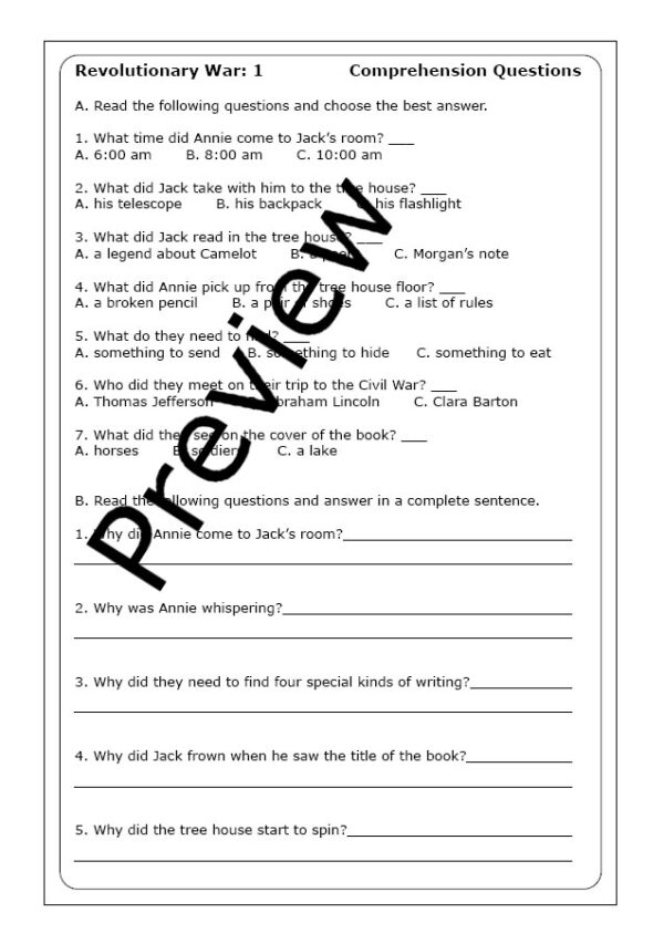 Magic Tree House "Revolutionary War on Wednesday" worksheets | Made By ...