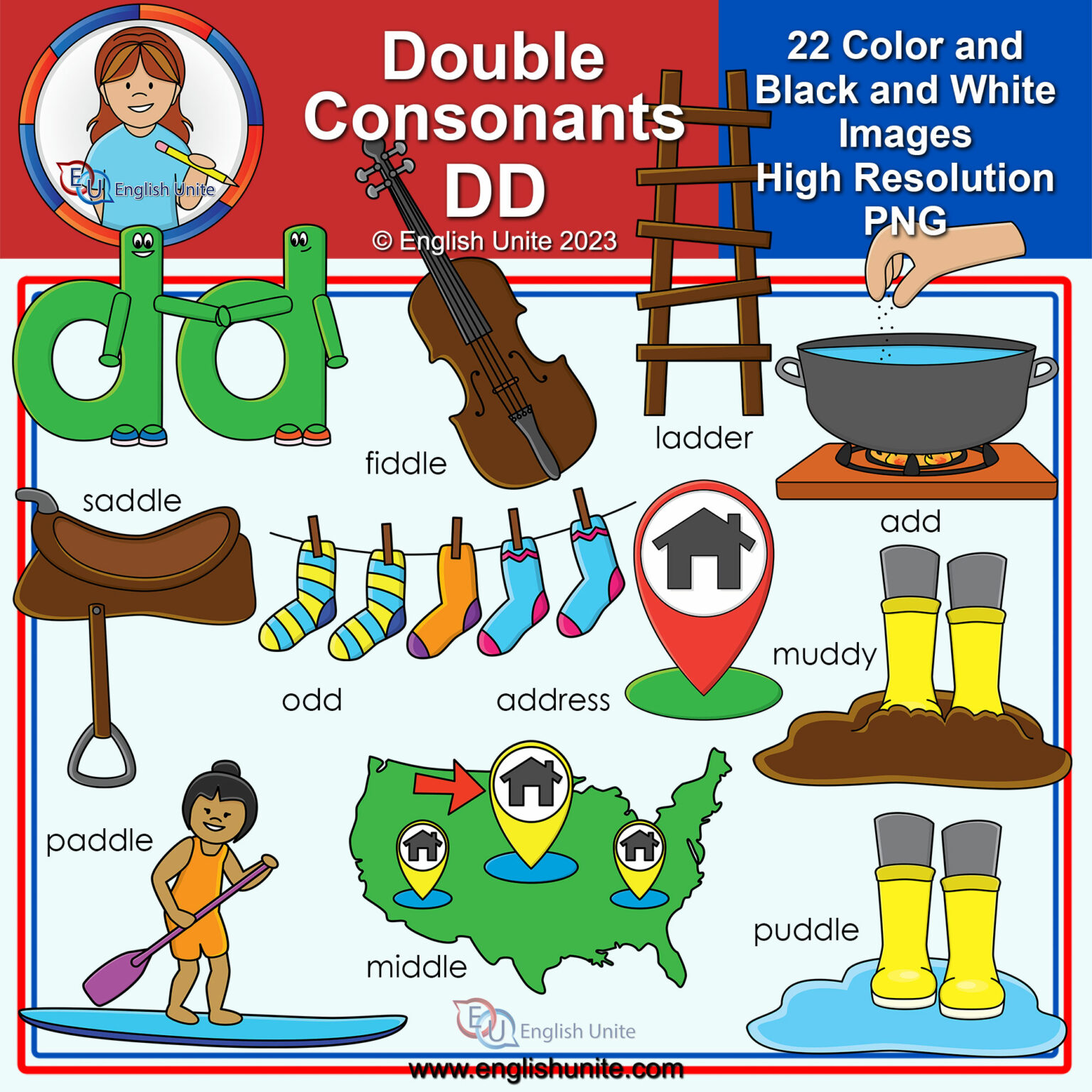 Clip Art - Double Consonants DD | Made By Teachers