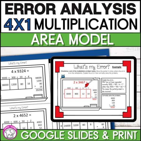 Error Analysis 4 x 1 digit Area Model Multiplication Google Slides and ...
