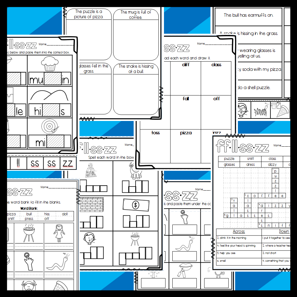 Double Consonant Worksheets (ll, ff, zz, ss): Cloze, Sorts, Read & Draw ...