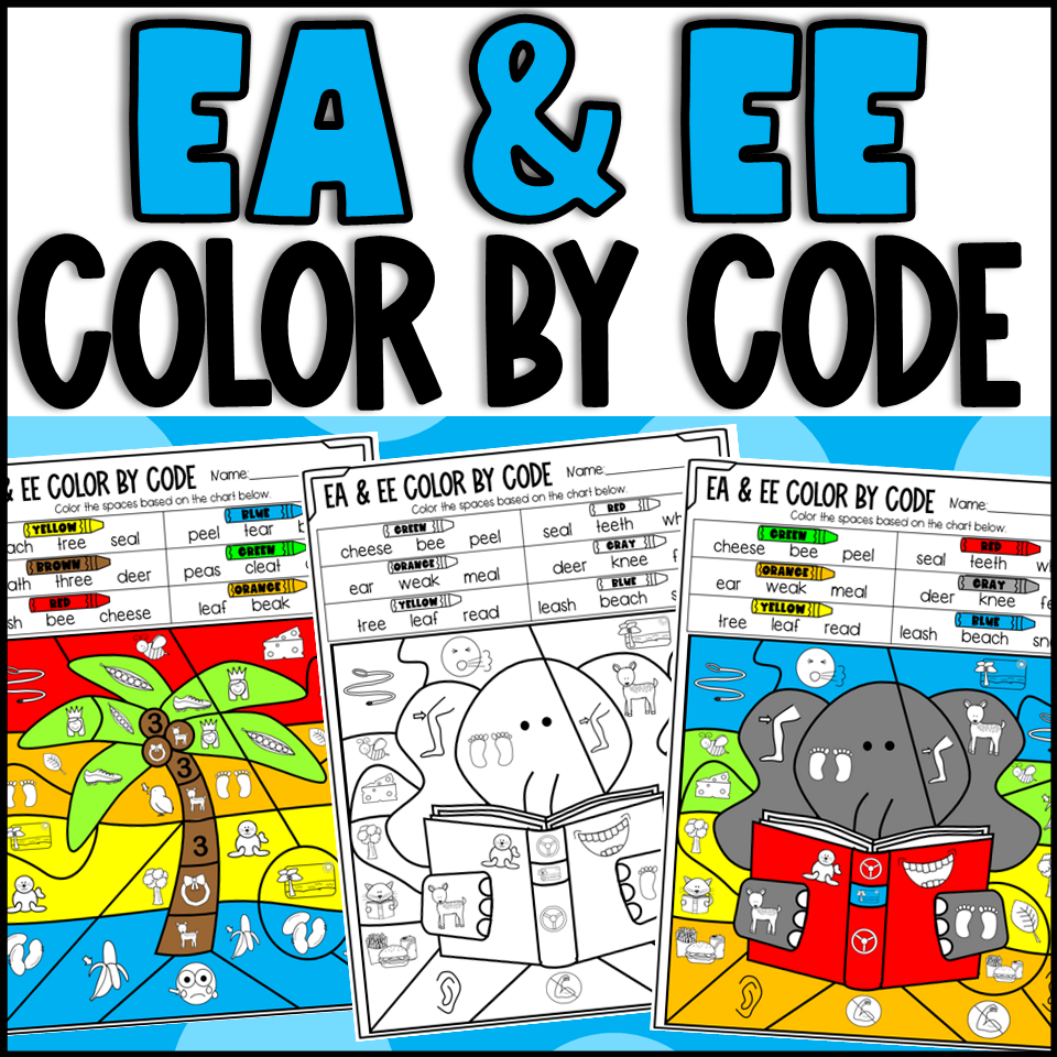 Ea And Ee Color By Code Worksheets Phonics Double Vowels Made By