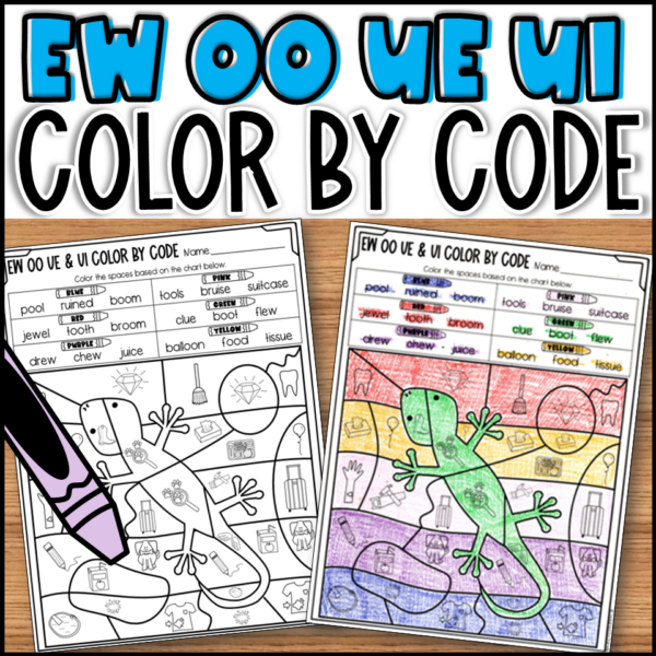 EW OO UE and UI Color by Code Worksheets Phonics Double Vowels | Made ...
