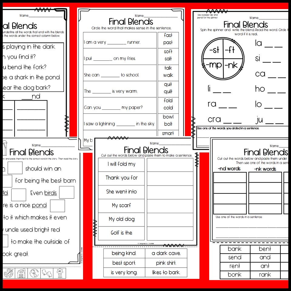Final Blends Worksheets: Sorts, Cloze, Stories, and More | Made By Teachers