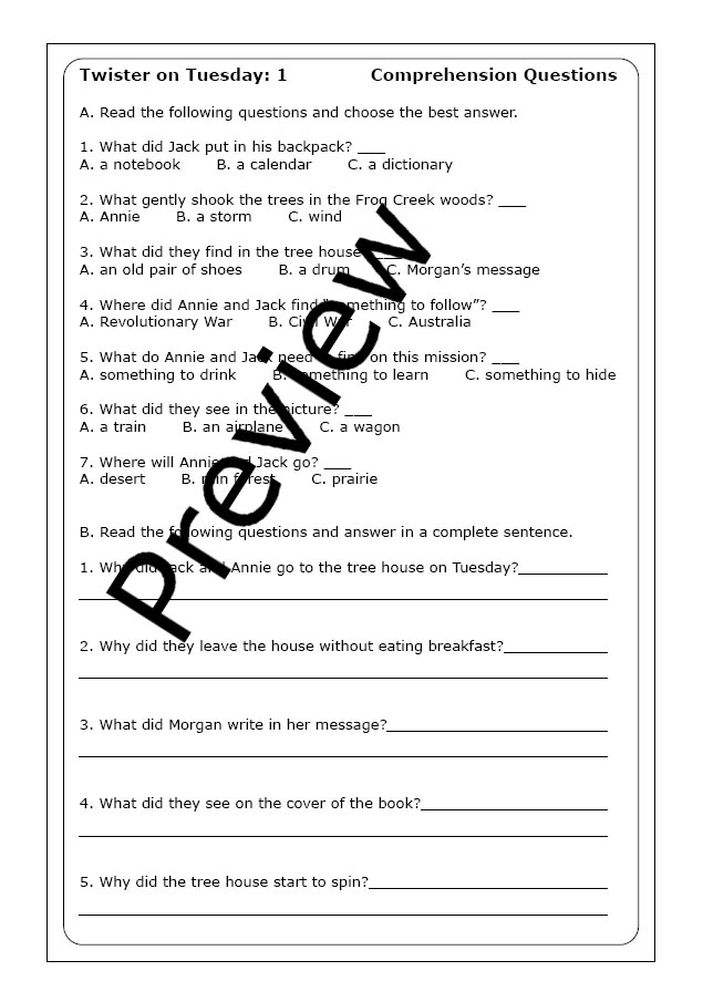 Magic Tree House "Twister on Tuesday" worksheets | Made By Teachers