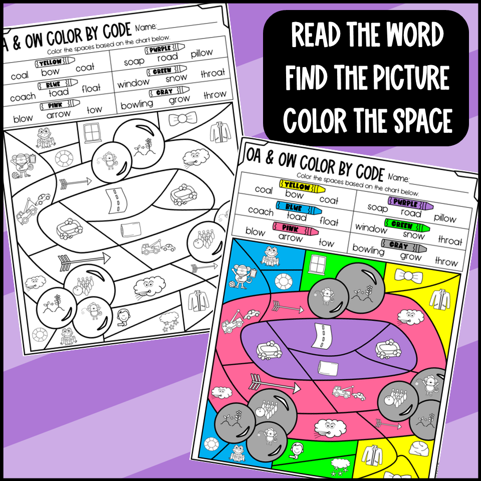 OA and OW Words Color by Code Worksheets | Made By Teachers