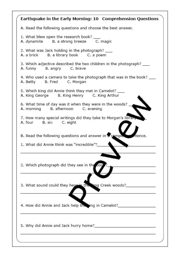 Magic Tree House "Earthquake in the Early Morning" worksheets | Made By ...