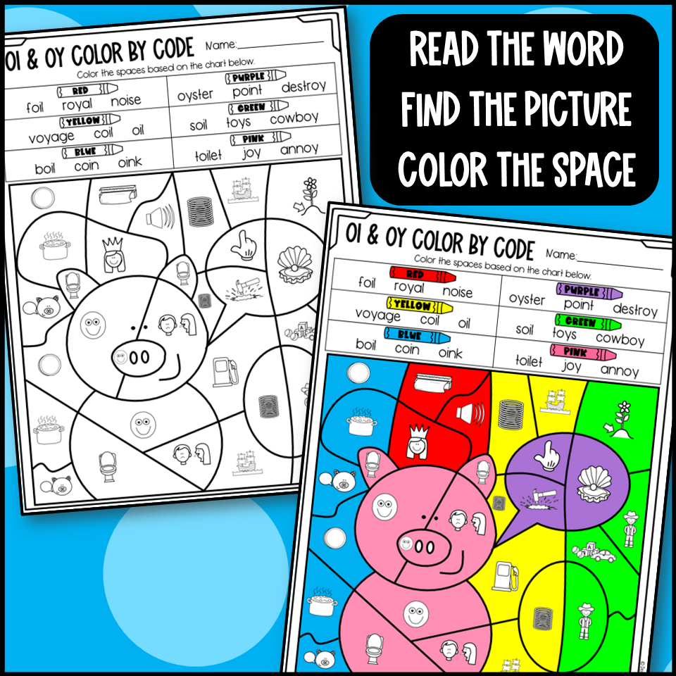 OI and OY Color by Code Worksheets | Made By Teachers