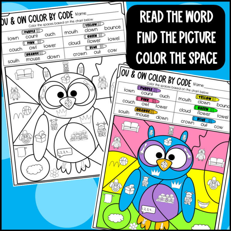OU and OW Color by Code Worksheets: Phonics Diphthongs - Made By Teachers