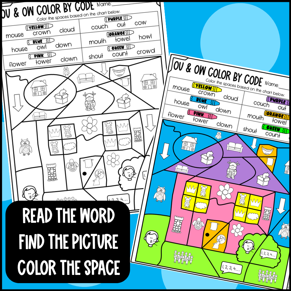 OU and OW Color by Code Worksheets: Phonics Diphthongs | Made By Teachers