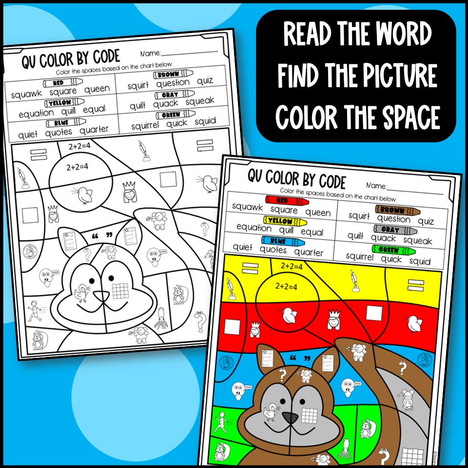 QU Words Color by Code Worksheets | Made By Teachers