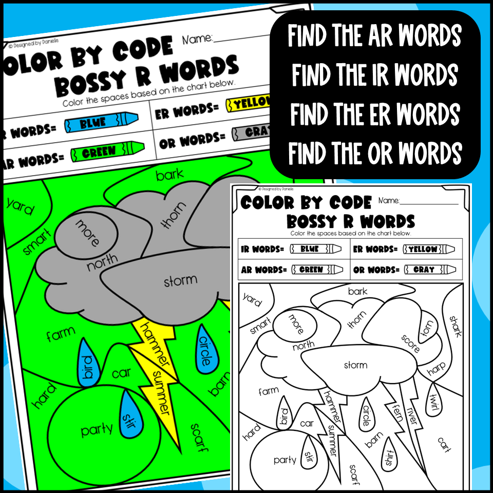 R Controlled Vowels Color by Code Worksheets: No Prep Bossy R Sheets ...