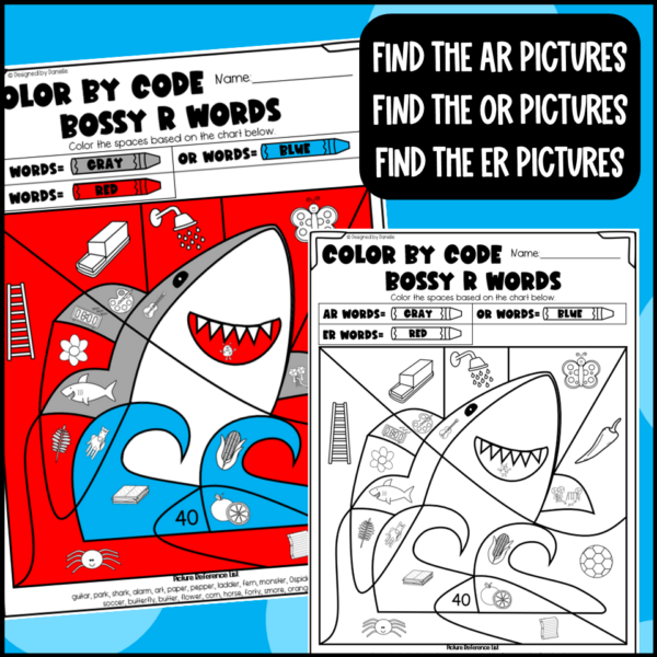 R Controlled Vowels Color by Code Worksheets: No Prep Bossy R Sheets ...
