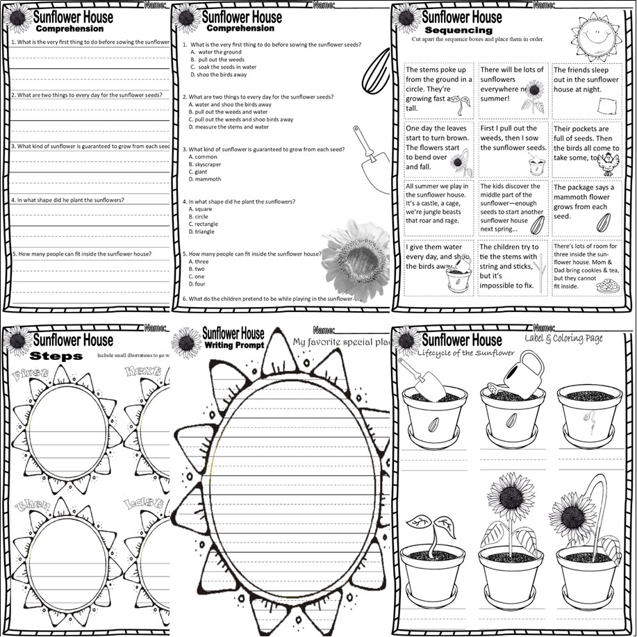 Sunflower House Book Study Companion Reading Comprehension Worksheets ...