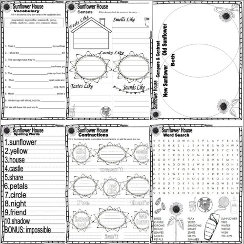 Sunflower House Book Study Companion Reading Comprehension Worksheets ...