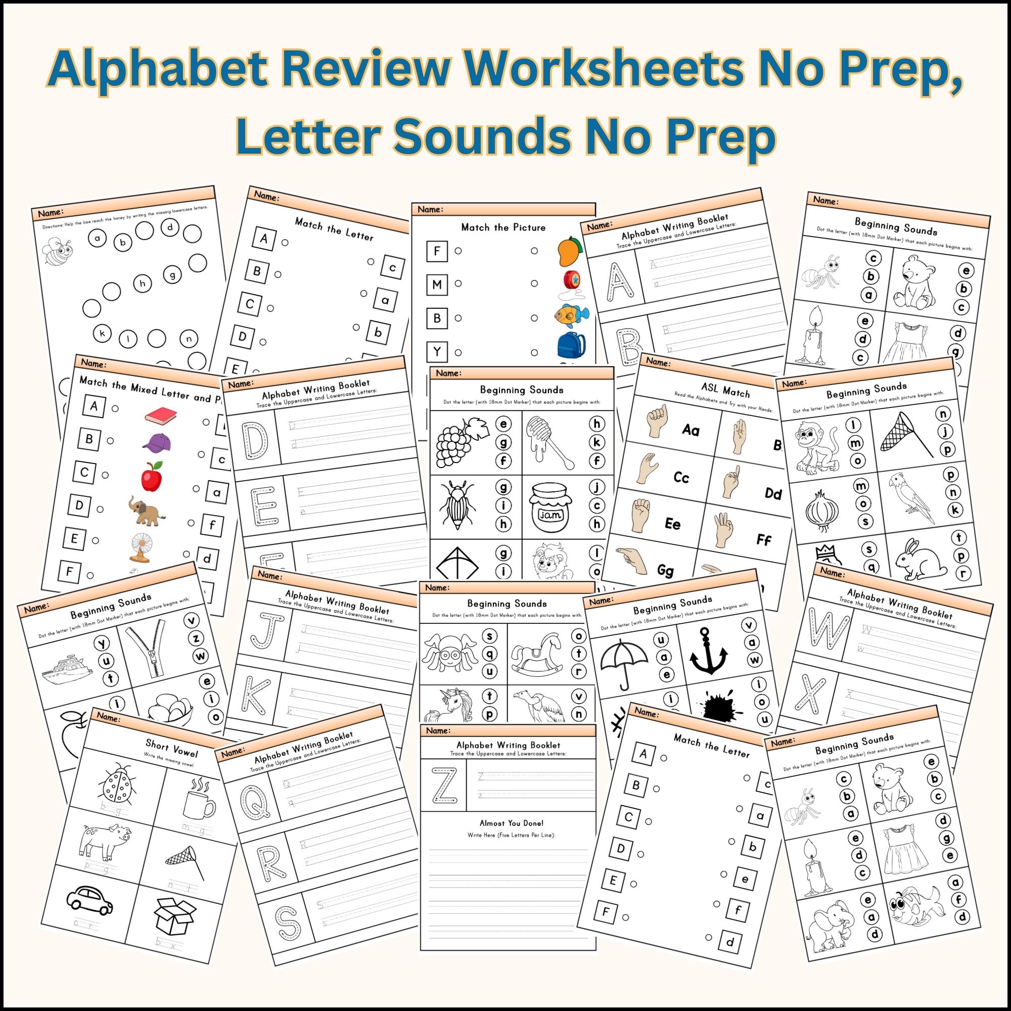 Alphabet Review Worksheets No Prep,Letter Sounds No Prep | Made By Teachers
