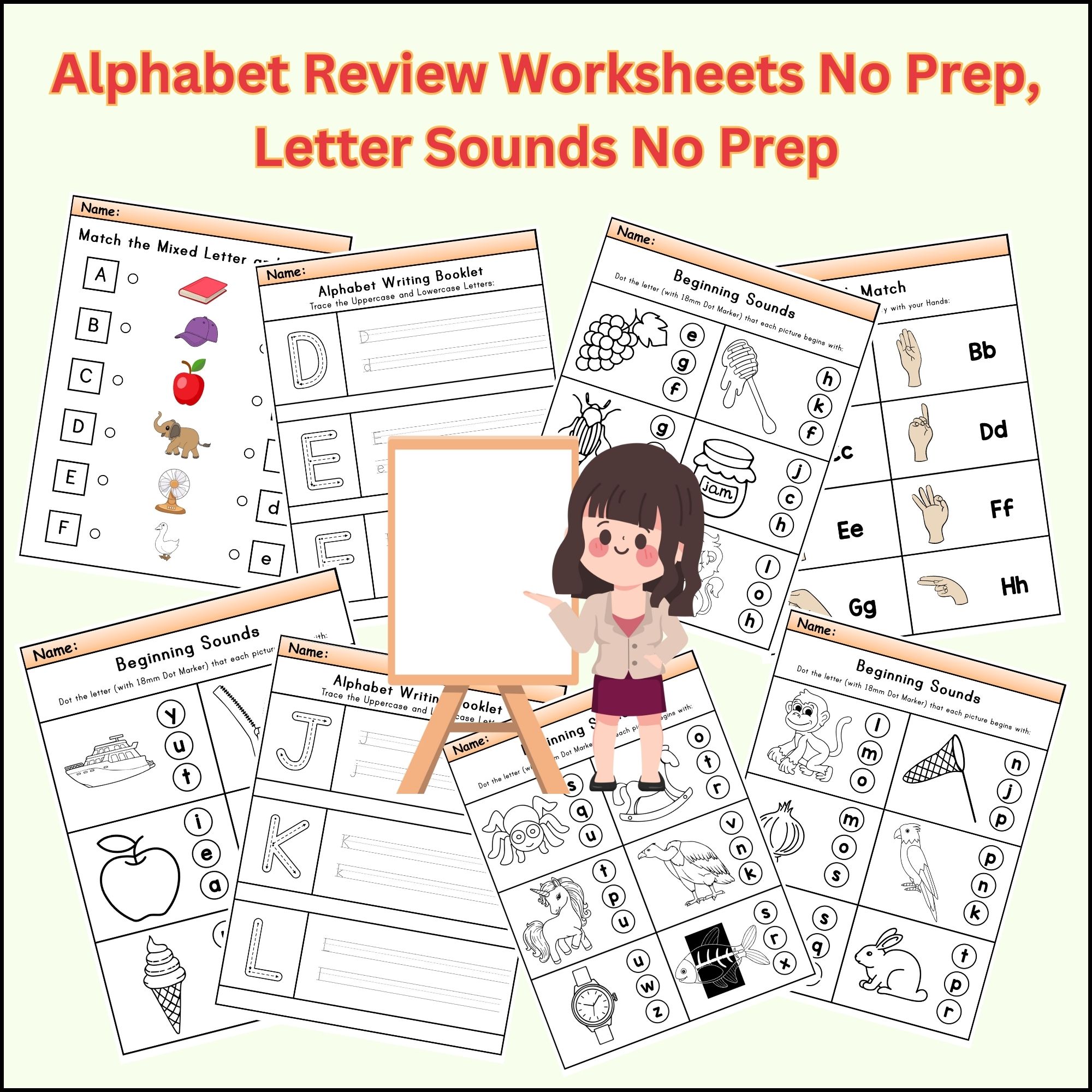 Alphabet Review Worksheets No Prep,Letter Sounds No Prep | Made By Teachers