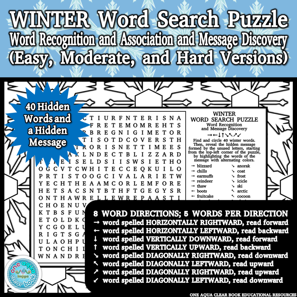 Winter Word Search Puzzle: Word Recognition and Association and Message ...