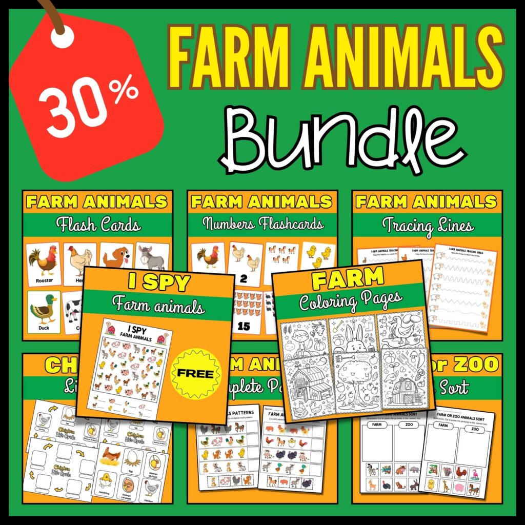 Farm Animals Activity Bundle - Coloring Pages, Flashcards, Worksheets ...