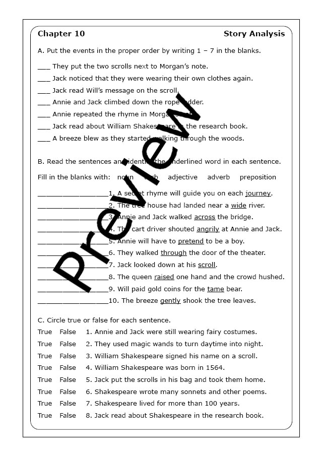 Magic Tree House "Stage Fright on a Summer Night" worksheets | Made By ...