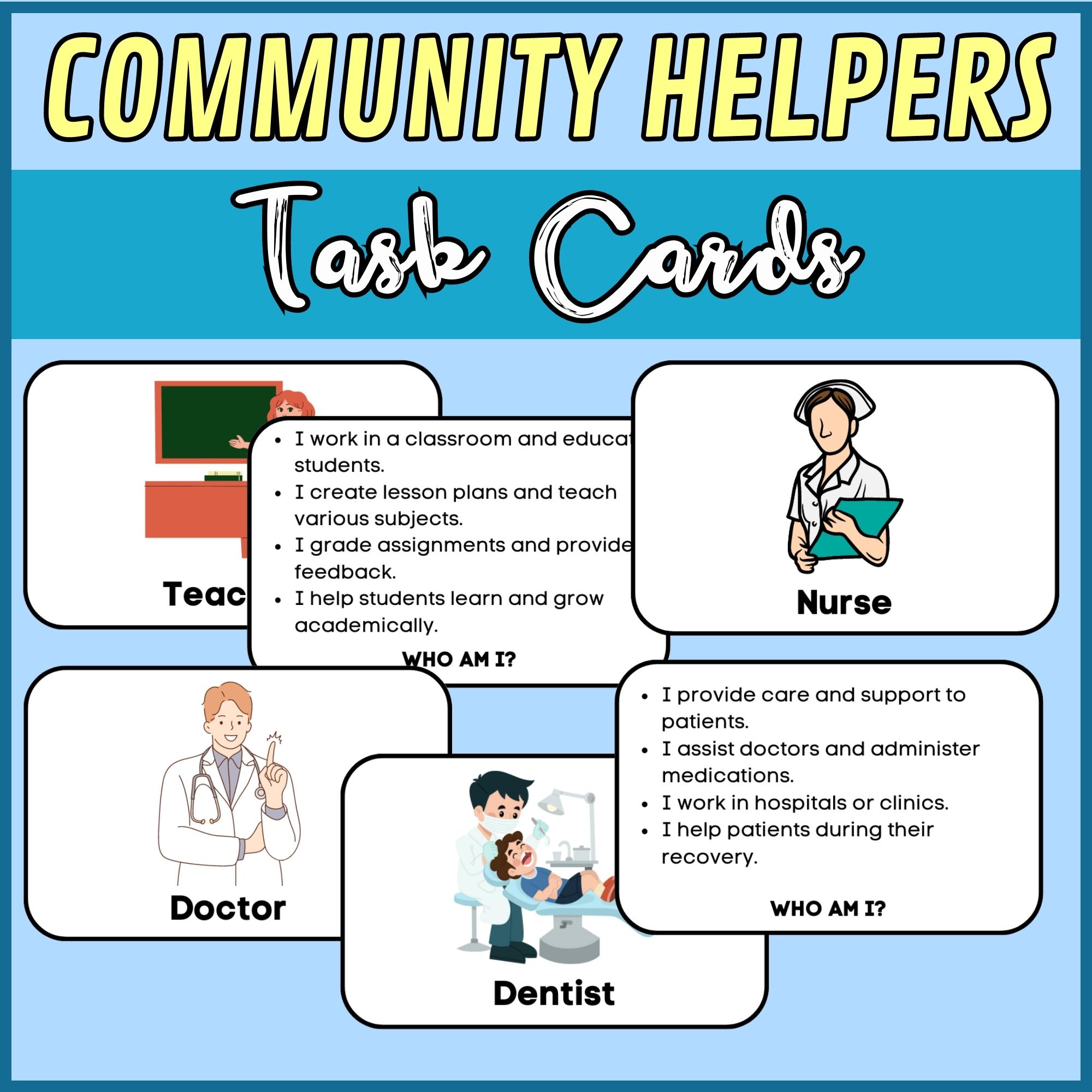 Community Helpers "Who Am I?" Task Cards - Matching Task Cards Game ...