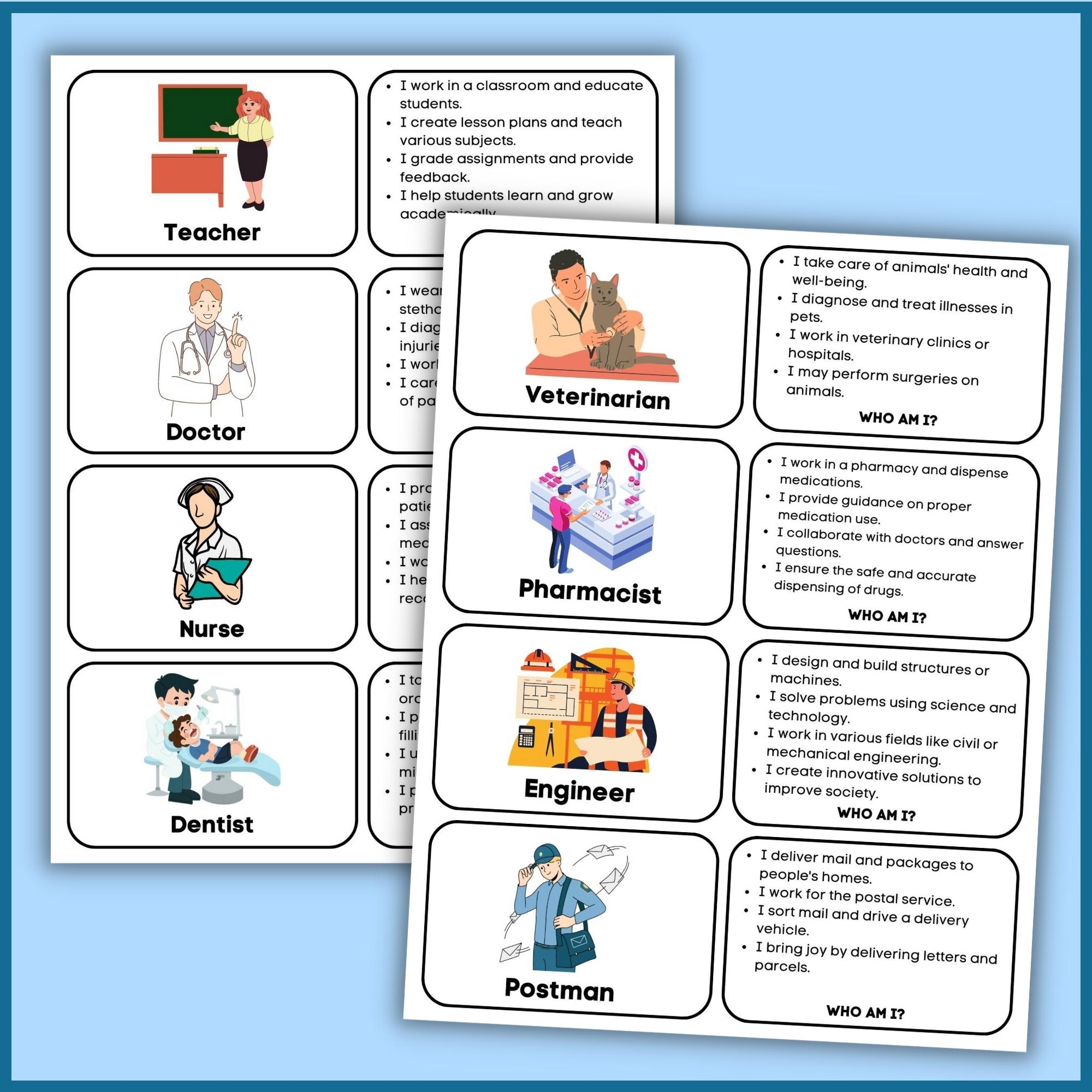Community Helpers "Who Am I?" Task Cards - Matching Task Cards Game ...