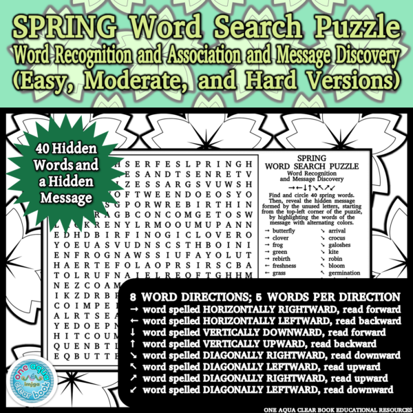 Spring Word Search Puzzle: Word Recognition and Association and Message ...