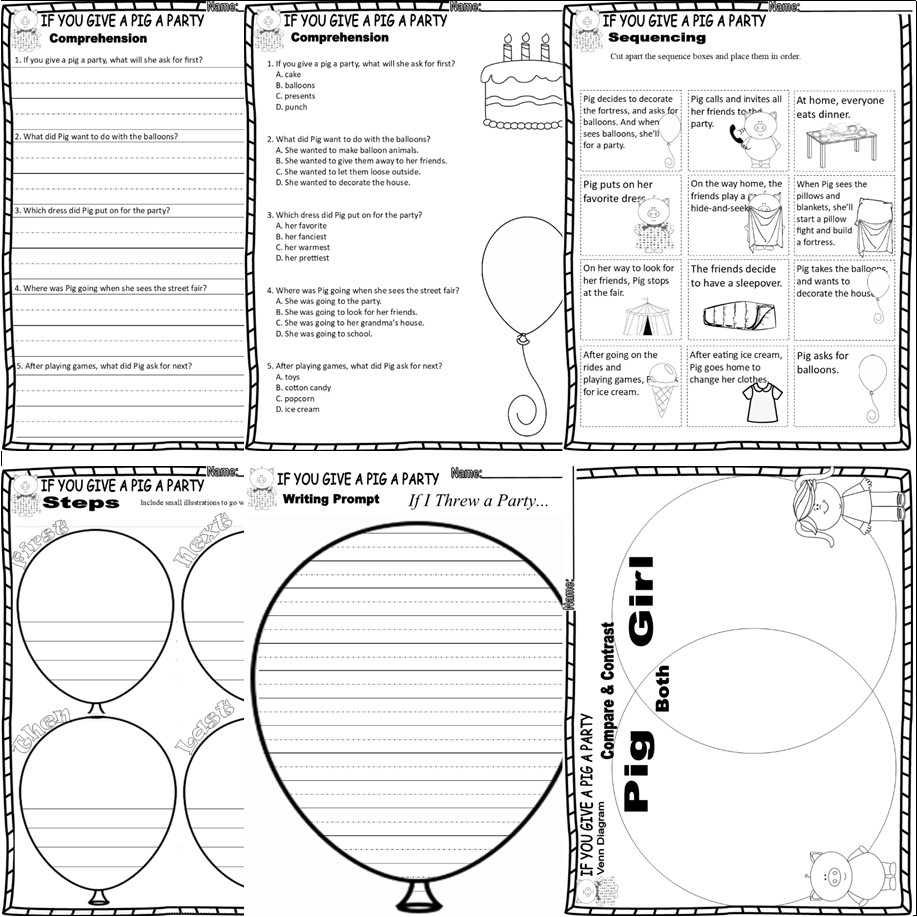 If You Give a Pig a Party Book Companion Reading Comprehension | Made ...