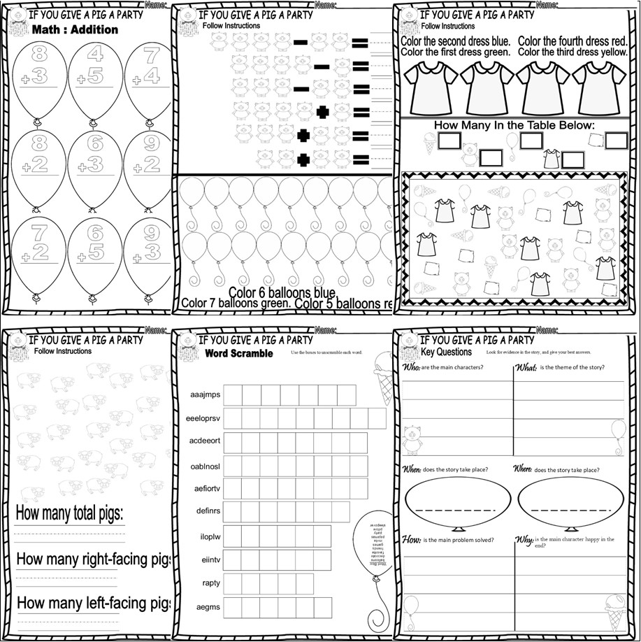 If You Give a Pig a Party Book Companion Reading Comprehension | Made ...