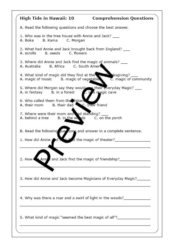 Magic Tree House "High Tide in Hawaii" worksheets | Made By Teachers