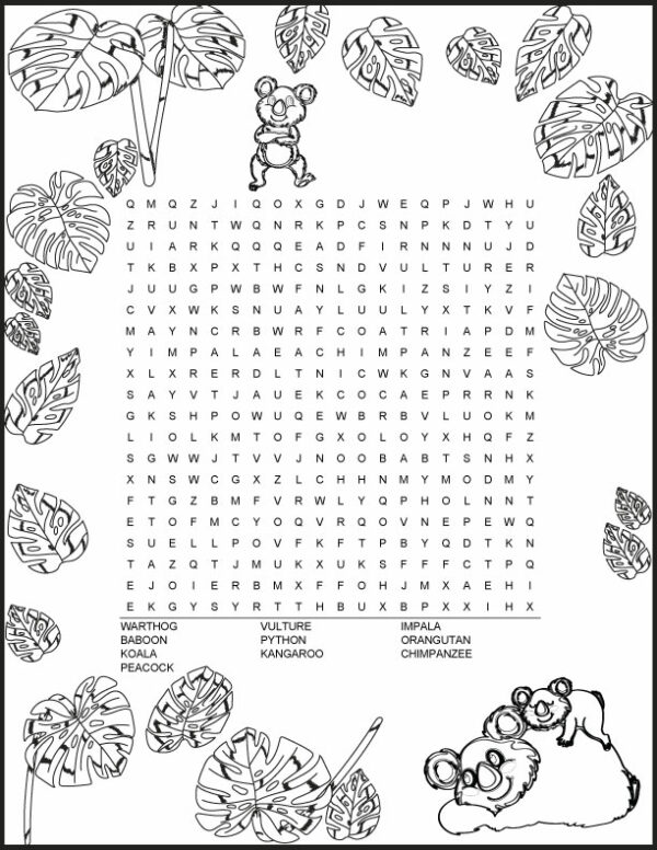 Safari Word Search | Jungle Animals Word Search Puzzle | Made By Teachers