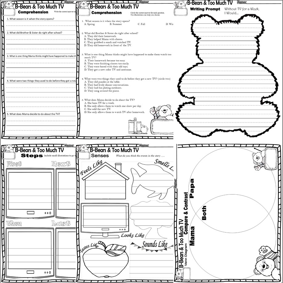 Bears Too Much TV Reading Comprehension Book Study Companion Fun ...