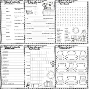 Bears Too Much TV Reading Comprehension Book Study Companion Fun ...