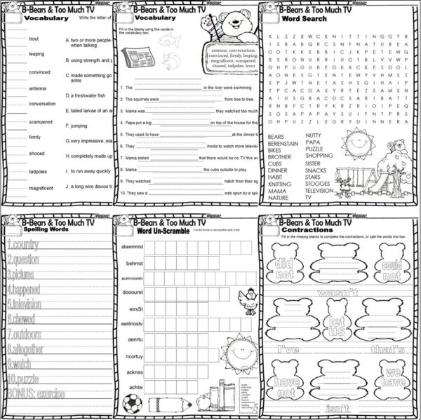 Bears Too Much TV Reading Comprehension Book Study Companion Fun ...