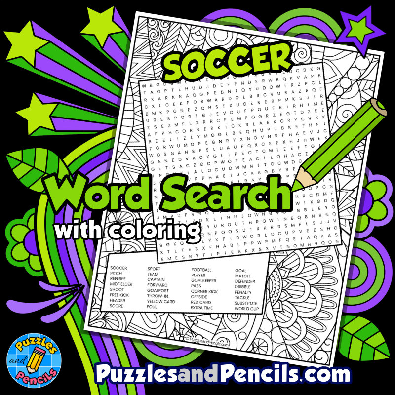 Soccer Word Search Puzzle Activity with Coloring | Made By Teachers