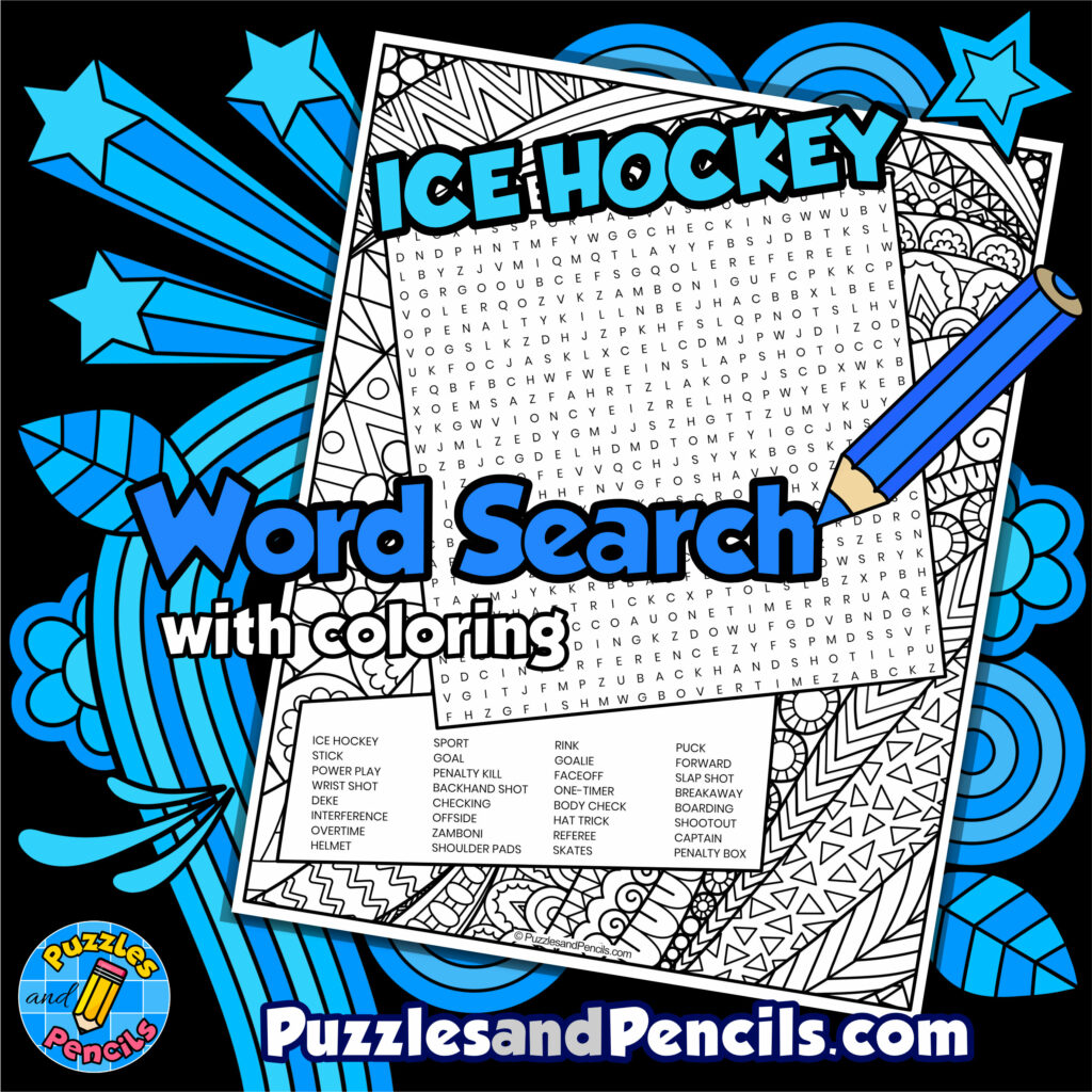Ice Hockey Word Search Puzzle Activity with Coloring | Made By Teachers