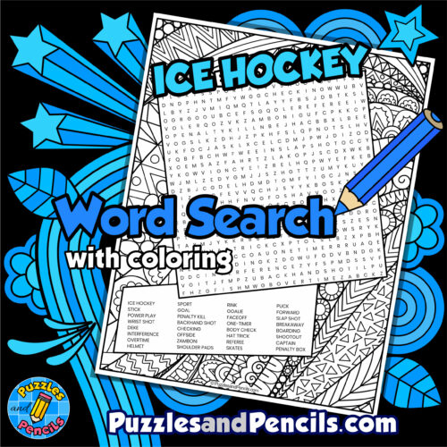 Ice Hockey Word Search Puzzle Activity with Coloring | Made By Teachers