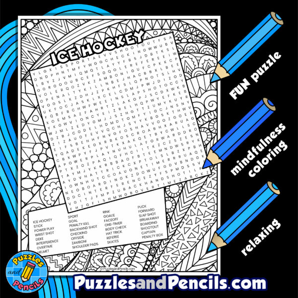 Ice Hockey Word Search Puzzle Activity with Coloring | Made By Teachers