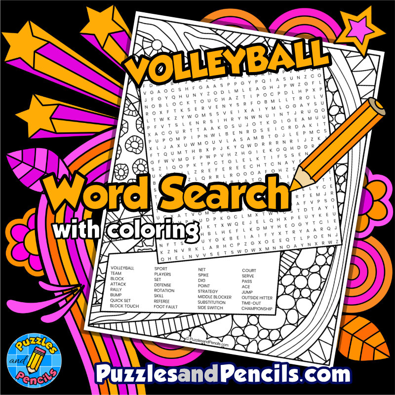 Volleyball Word Search Puzzle Activity with Coloring | Made By Teachers