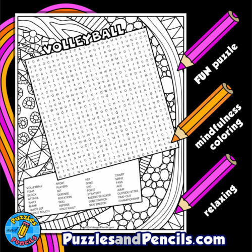 Volleyball Word Search Puzzle Activity with Coloring | Made By Teachers