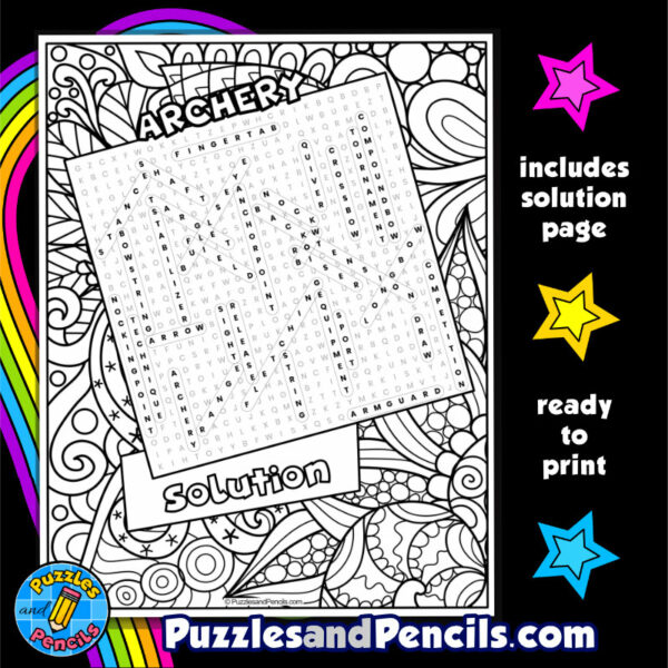 Archery Word Search Puzzle Activity with Coloring | Made By Teachers