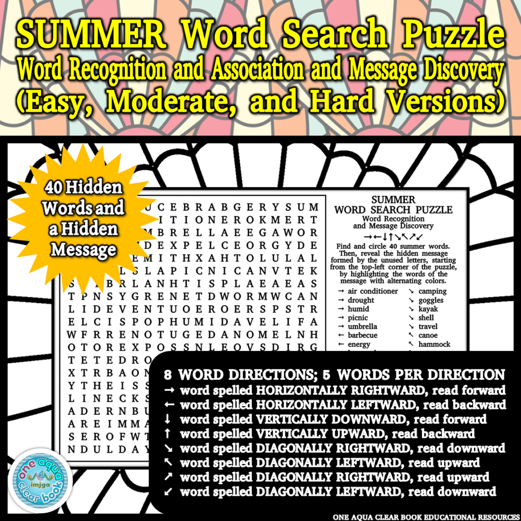 Summer Word Search Puzzle: Word Recognition and Association and Message ...