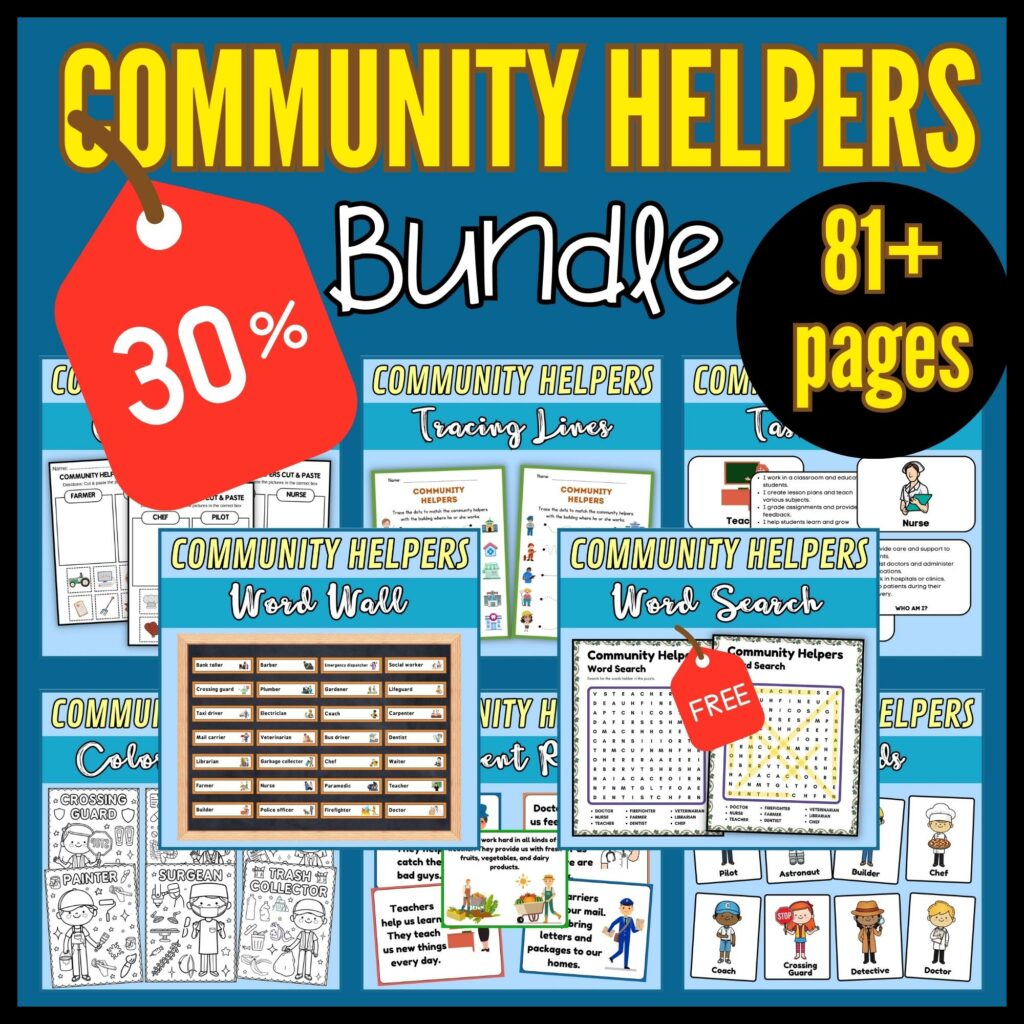 Community Helpers Activity Bundle - Coloring Pages, Word search ...