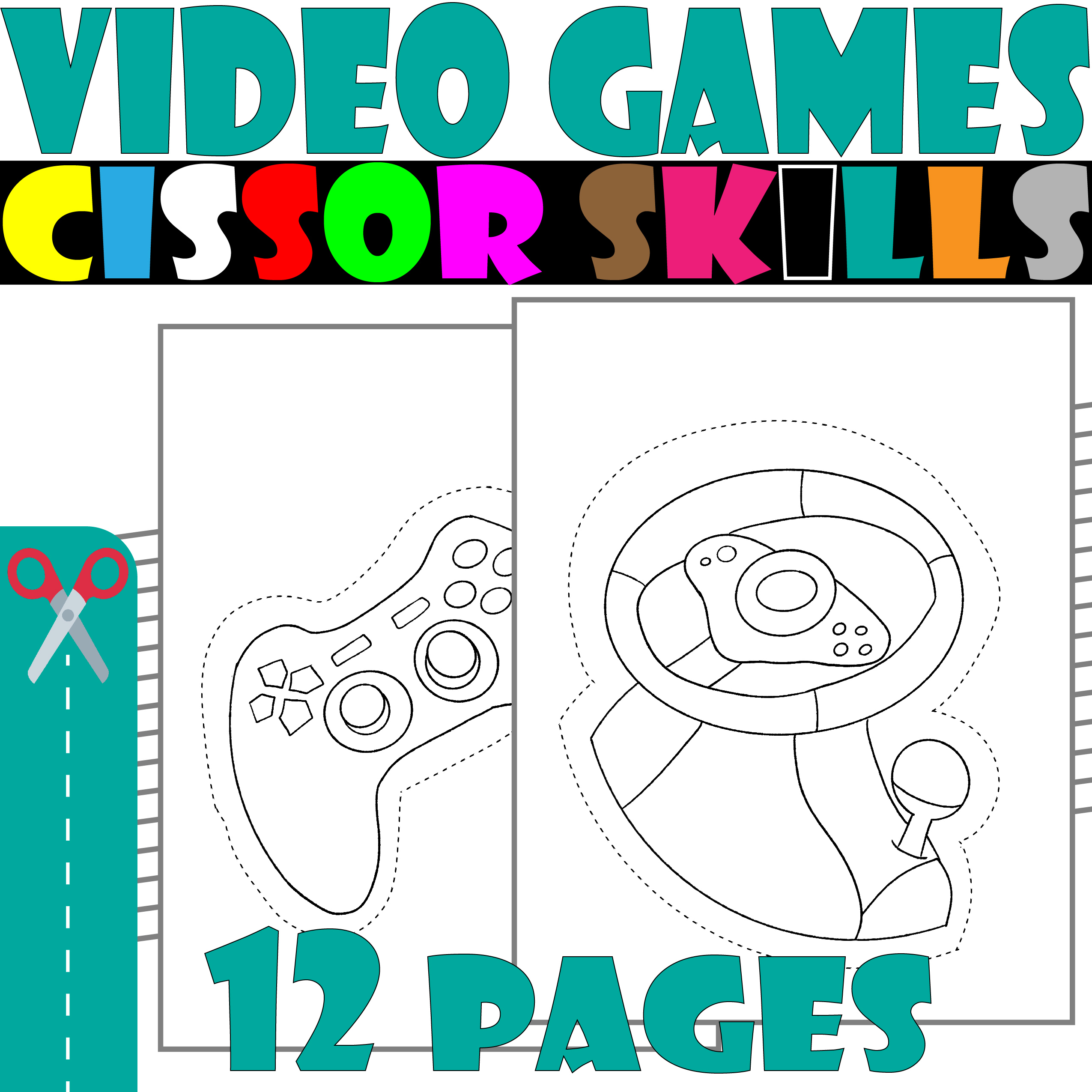 Video Games Scissor Skills And Coloring For Kids, Video Games Scissor ...