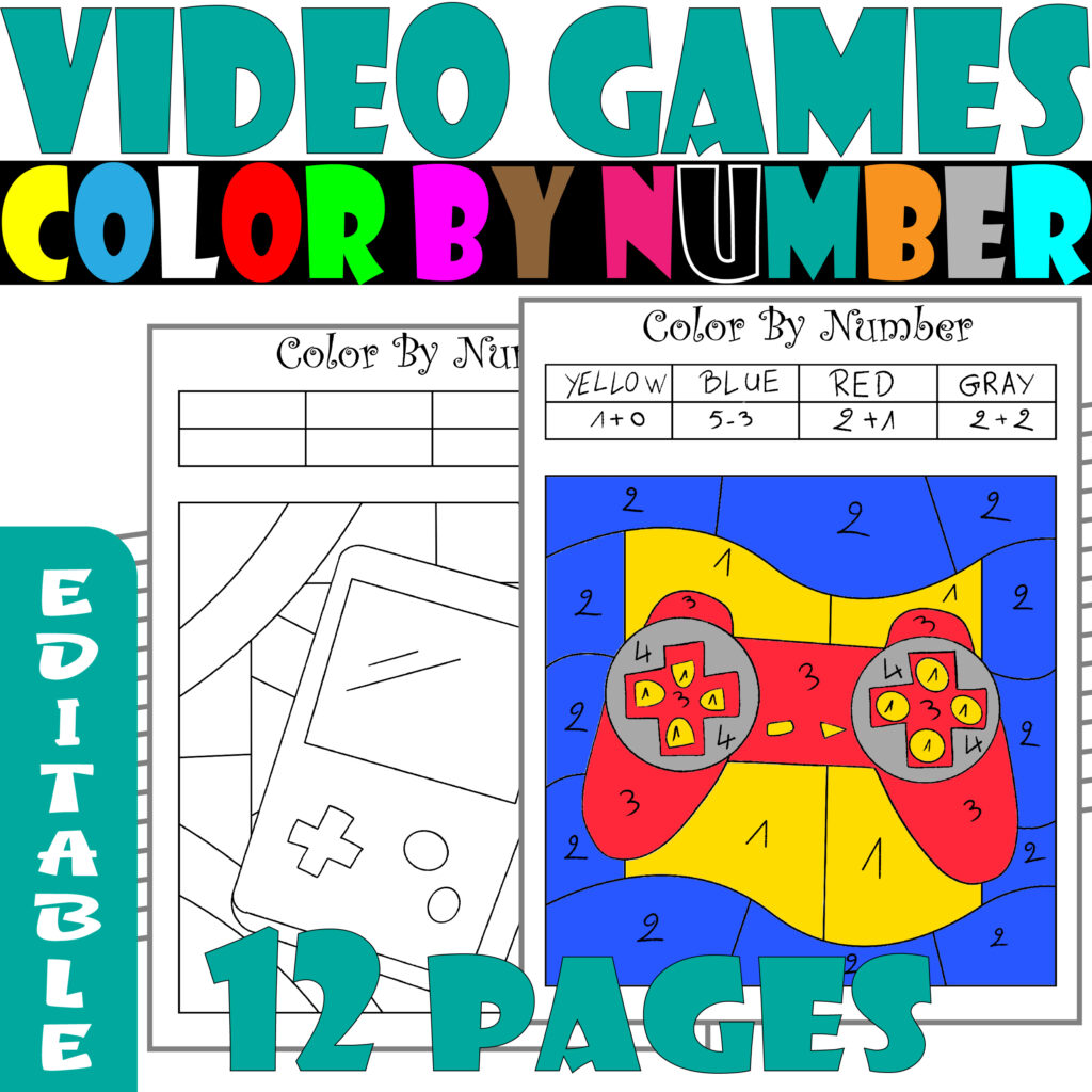 Video Games color by number Editable , Video Games Color by math ...