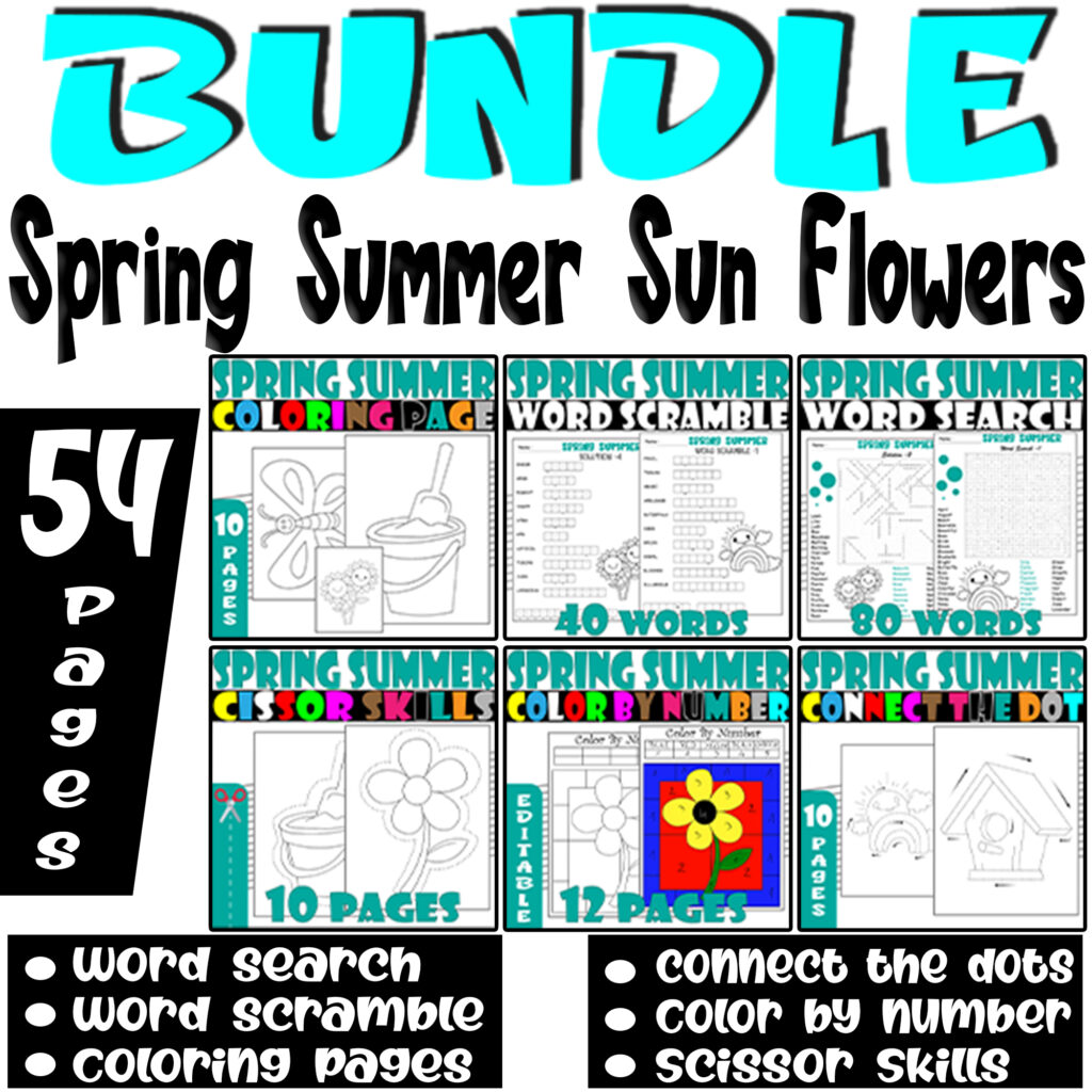 Spring Summer Sun Flowers Bundle, Spring Summer Sun Flowers Coloring ...