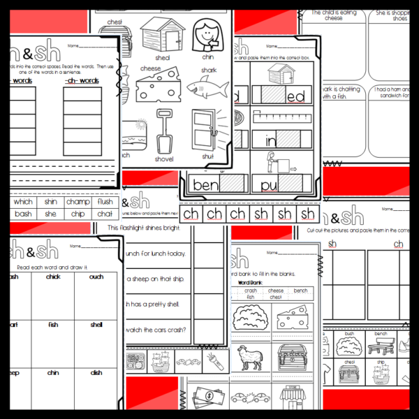 SH and CH Worksheets: Cut and Paste Sorts, Cloze, Read and Draw and ...
