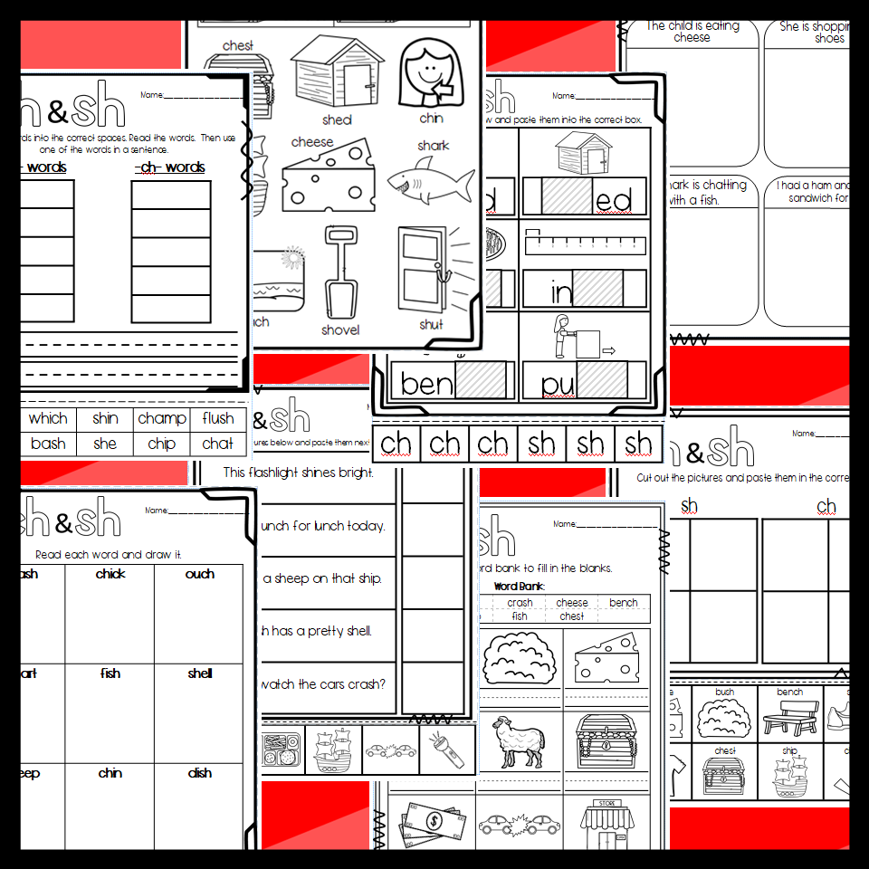 SH and CH Worksheets: Cut and Paste Sorts, Cloze, Read and Draw and ...