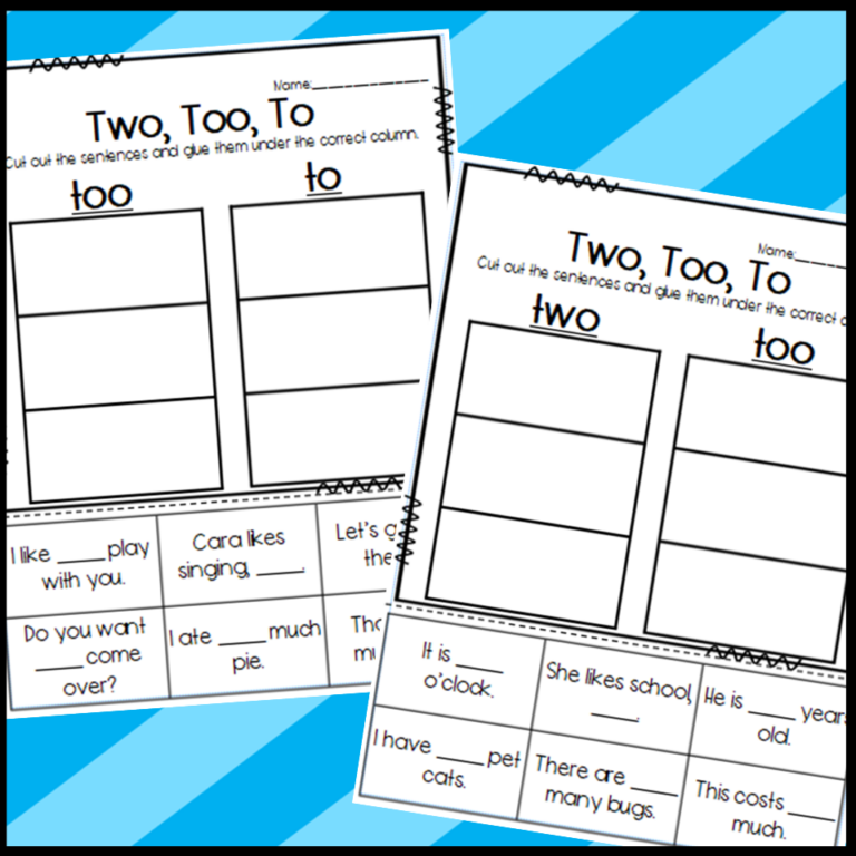 To, Too, and Two Homophone Worksheets - Made By Teachers