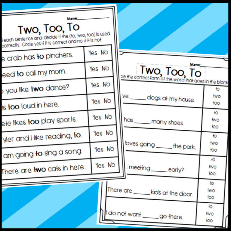 To, Too, and Two Homophone Worksheets - Made By Teachers