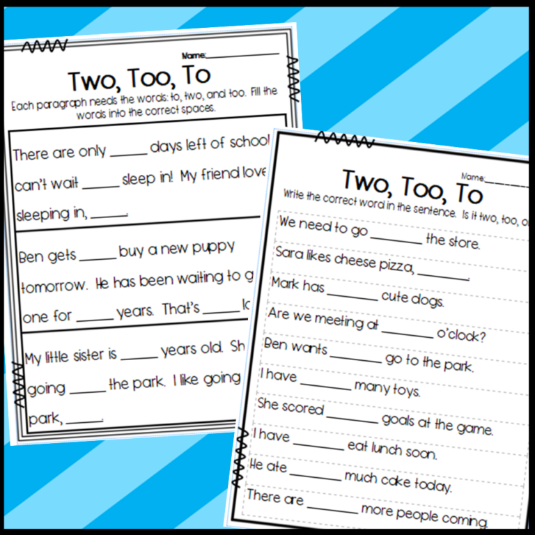 To, Too, and Two Homophone Worksheets - Made By Teachers